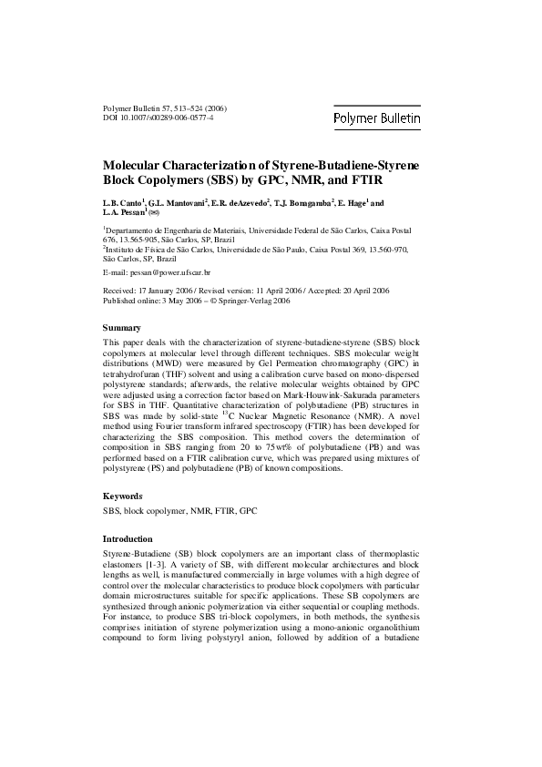 (PDF) Molecular Characterization of Styrene-Butadiene-Styrene Block ...
