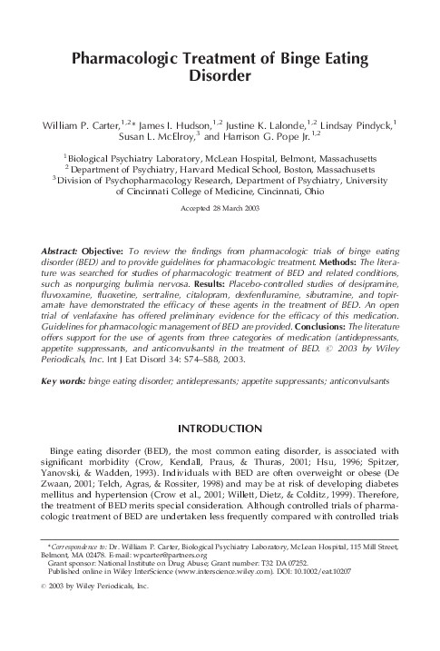 (PDF) Pharmacologic treatment of binge eating disorder