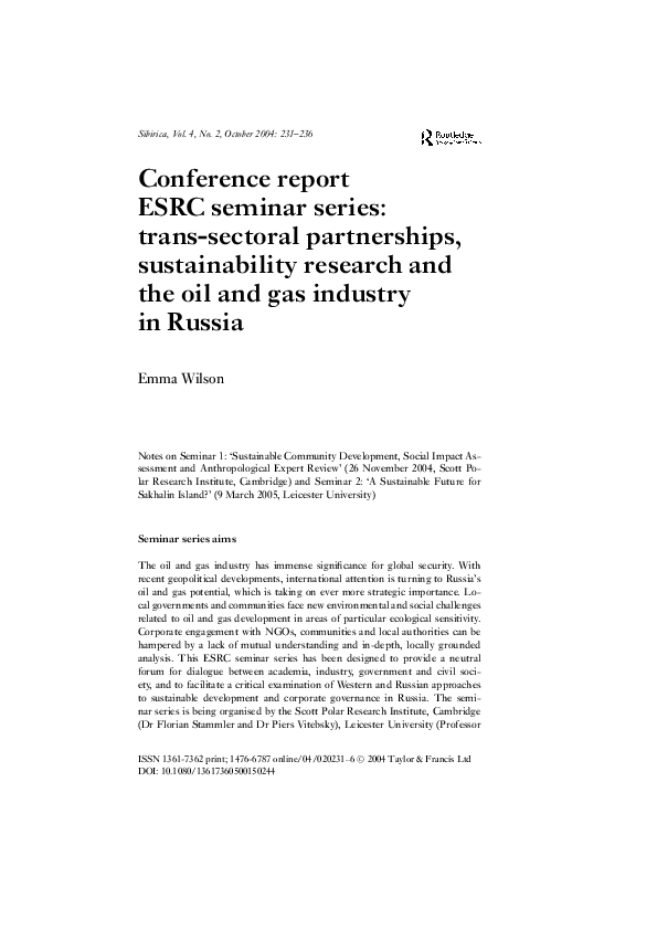 (PDF) Conference report ESRC seminar series: Trans-sectoral ...