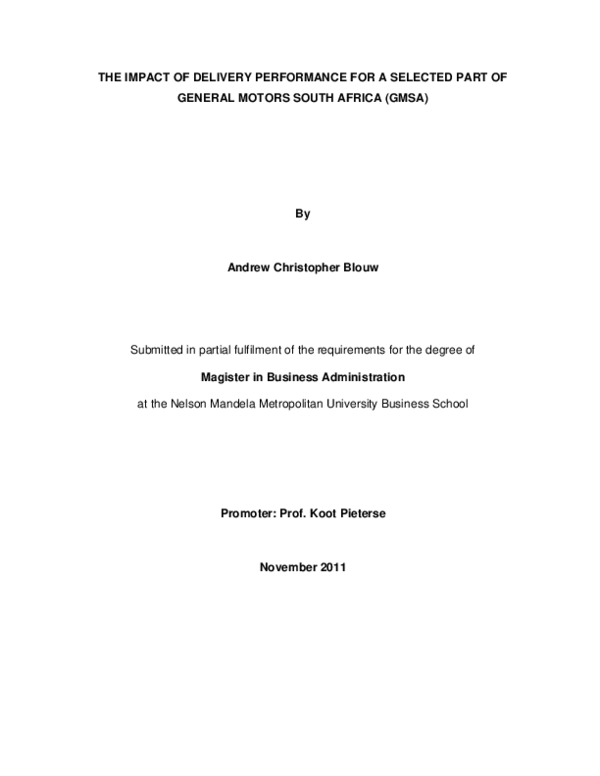 (PDF) The impact of delivery performance for a selected part of General ...
