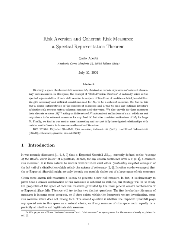 (PDF) Risk Aversion and Coherent Risk Measures: a Spectral ...