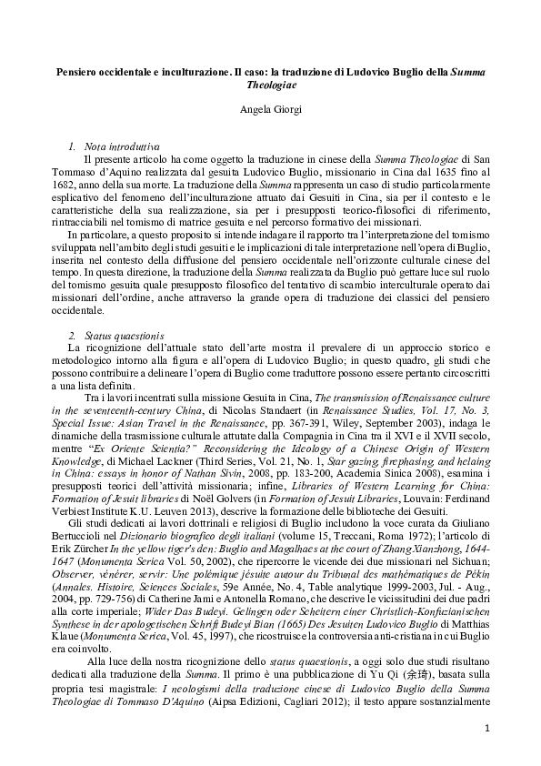 (PDF) Pensiero occidentale e inculturazione. Il caso: la traduzione di ...