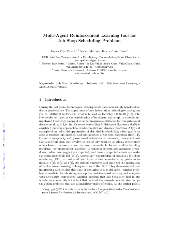 (PDF) Multi-Agent Reinforcement Learning Tool for Job Shop Scheduling ...