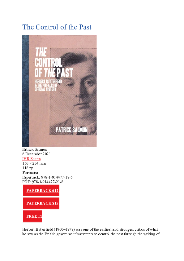 (DOC) The Control of the Past: Herbert Butterfield and the Pitfalls of ...