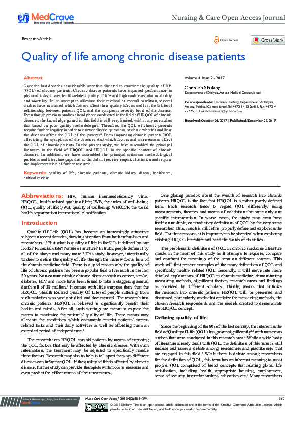 (PDF) Quality of Life among Chronic Disease Patients