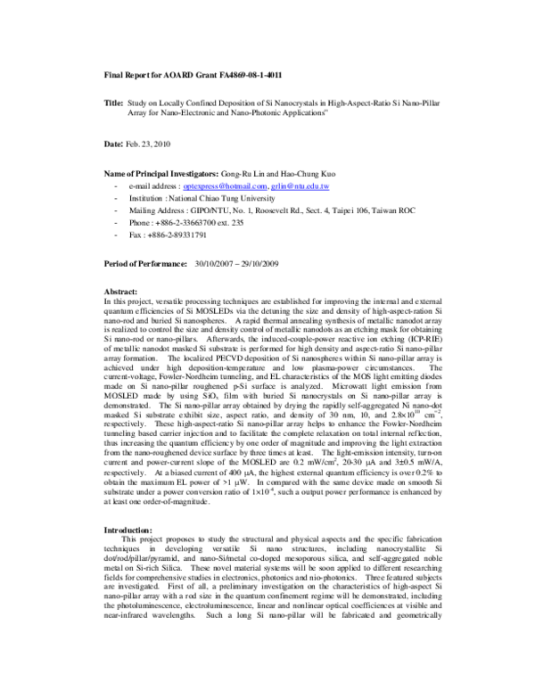 (PDF) Study on Locally Confined Deposition of Si Nanocrystals in High ...