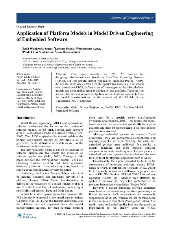 Pdf Application Of Platform Models In Model Driven Engineering Of Embedded Software