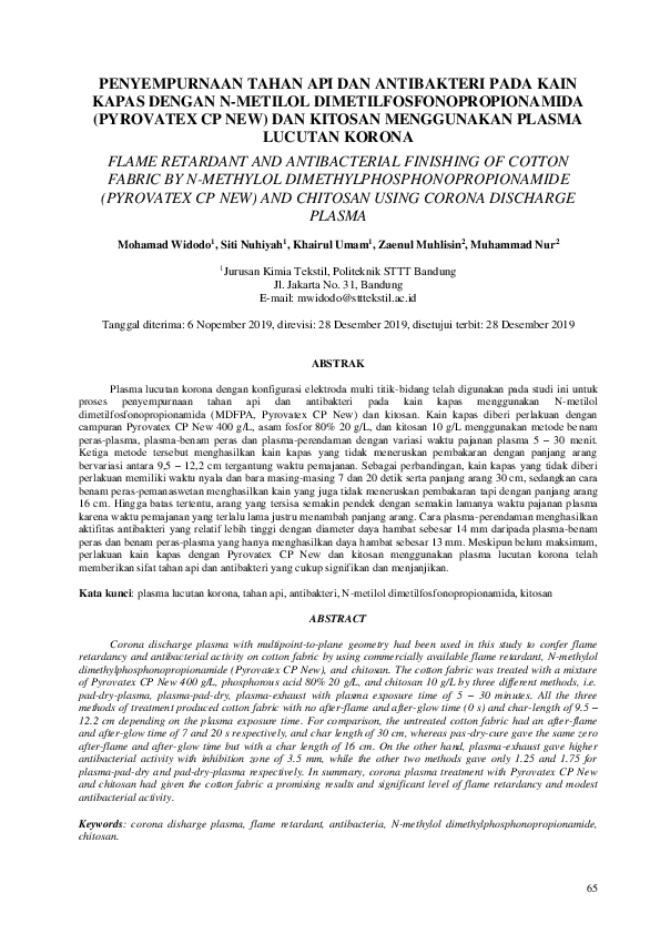 (PDF) Penyempurnaan Tahan Api Dan Antibakteri Pada Kain Kapas Dengan N ...