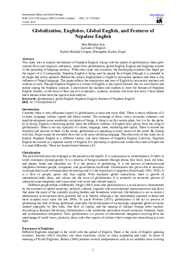 (PDF) Globalization, Englishes, Global English, and Features of ...