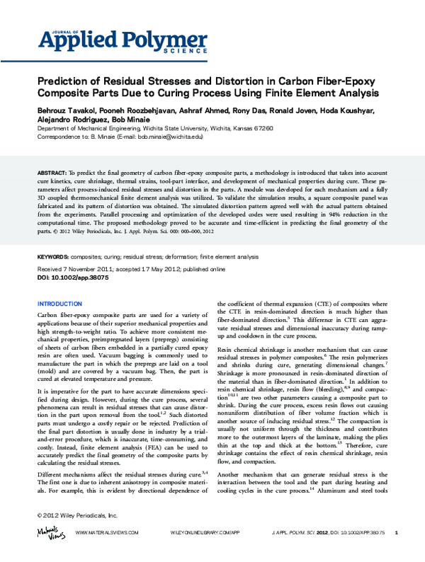 (PDF) Prediction of residual stresses and distortion in carbon fiber-epoxy composite parts due ...