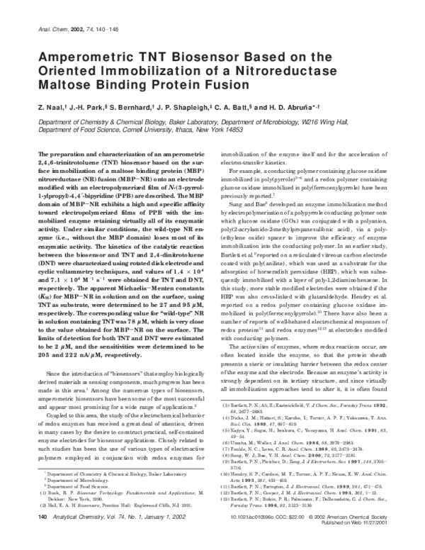 (PDF) Amperometric TNT biosensor based on the oriented immobilization ...