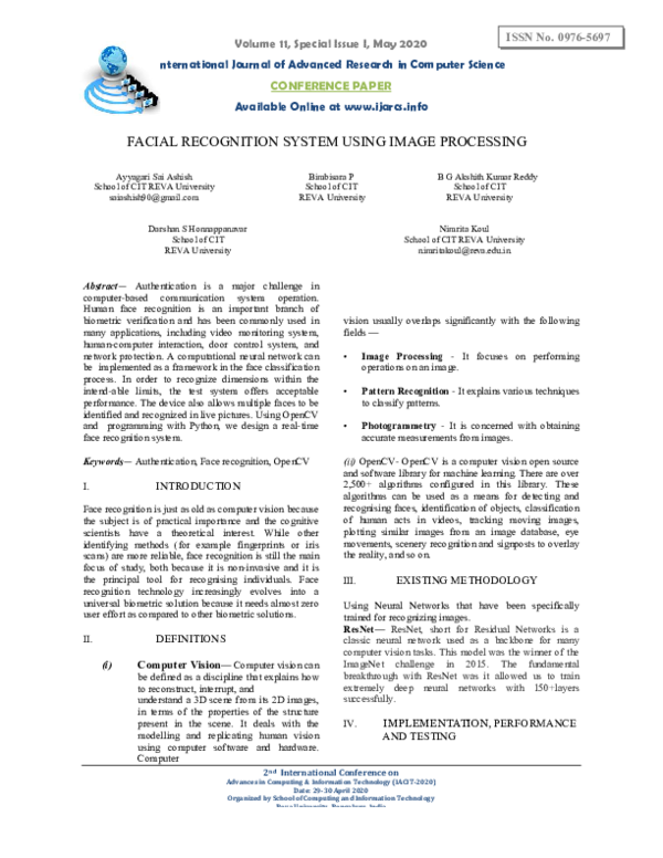 (PDF) Facial Recognition System Using Image Processing
