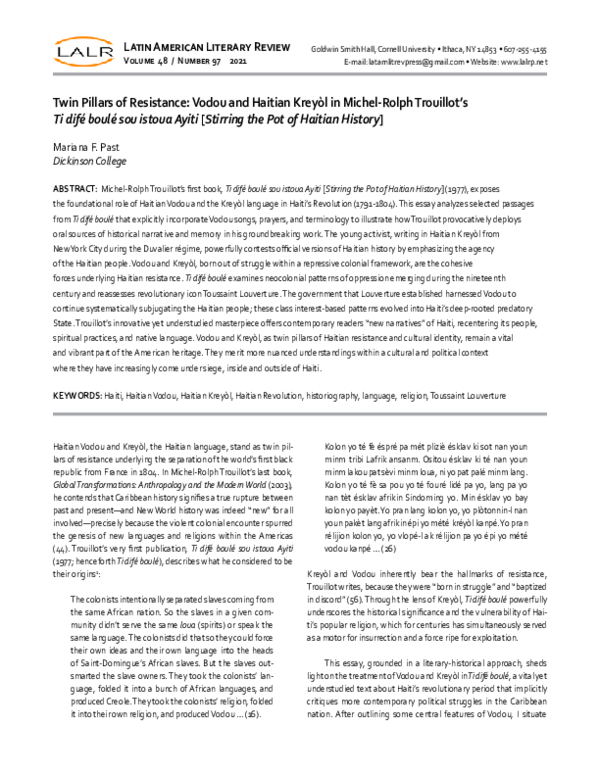 (PDF) Twin Pillars of Resistance: Vodou and Haitian Kreyòl in Michel ...