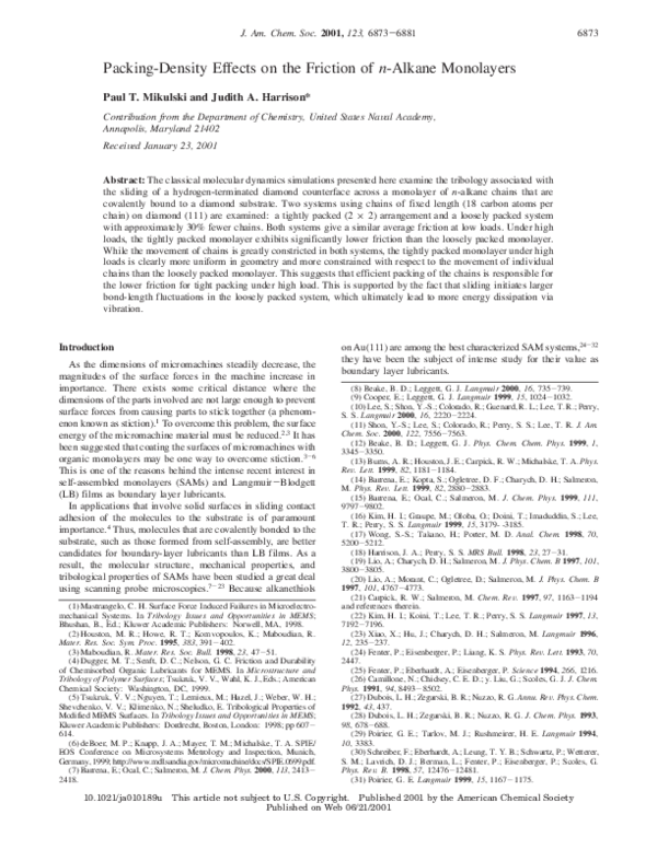 (PDF) Packing-Density Effects on the Friction of n -Alkane Monolayers