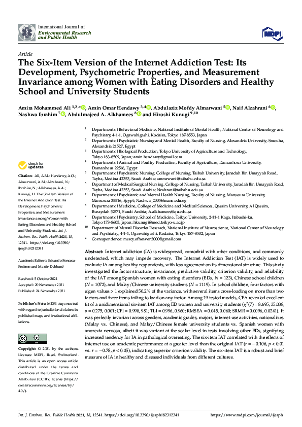 (PDF) The Six-Item Version of the Internet Addiction Test: Its ...