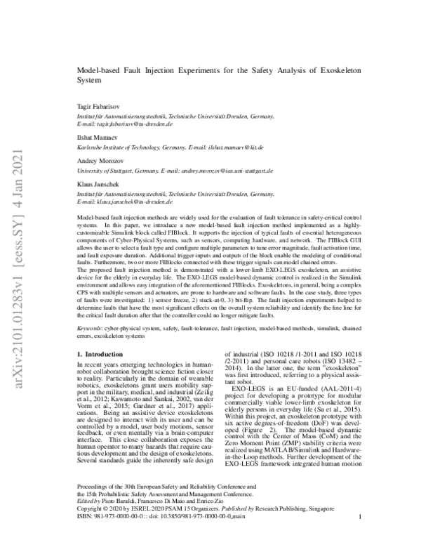 Pdf Model Based Fault Injection Experiments For The Safety Analysis Of Exoskeleton System