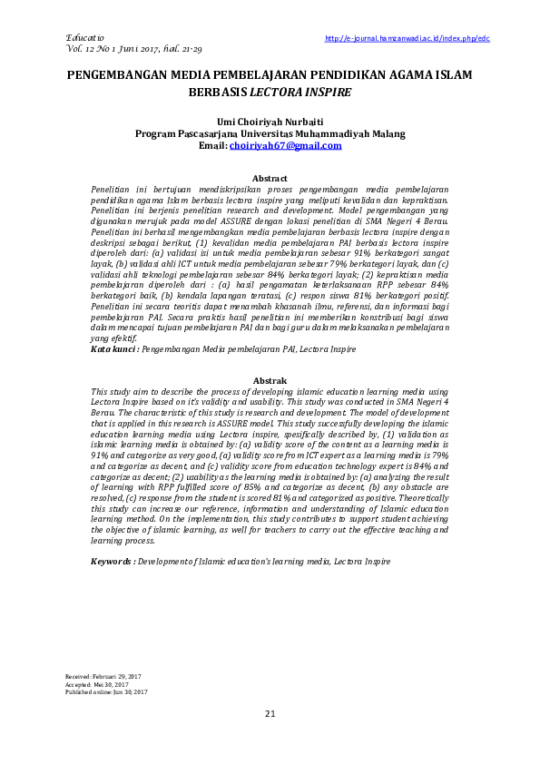 (PDF) Pengembangan Media Pembelajaran Pendidikan Agama Islam Berbasis Analisis Lectora Inspire