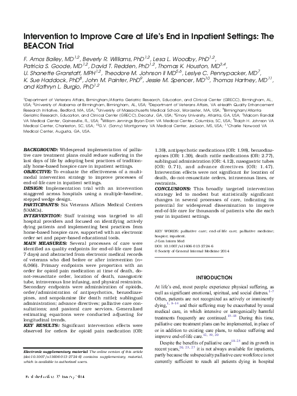 (PDF) Intervention to Improve Care at Life’s End in Inpatient Settings ...