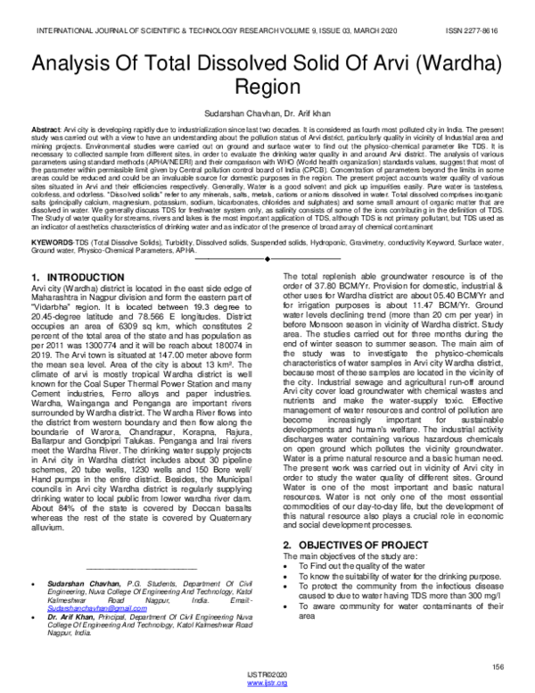 (PDF) Analysis Of Total Dissolved Solid Of Arvi (Wardha) Region ...
