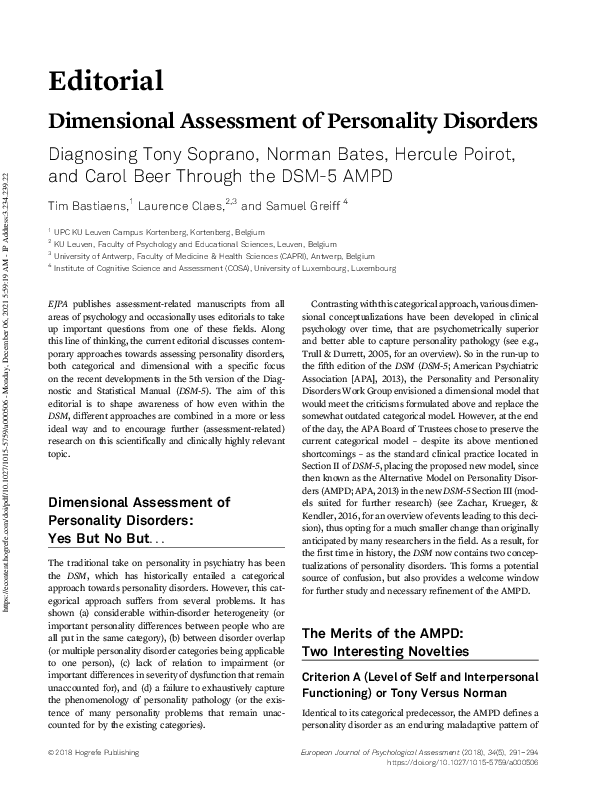 (PDF) Dimensional Assessment of Personality Disorders