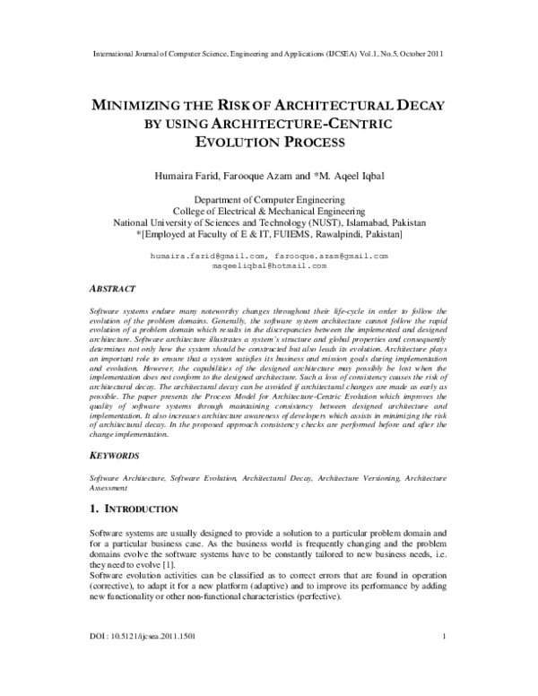 (PDF) Minimizing the Risk of Architectural Decay by using Architecture-Centric Evolution Process