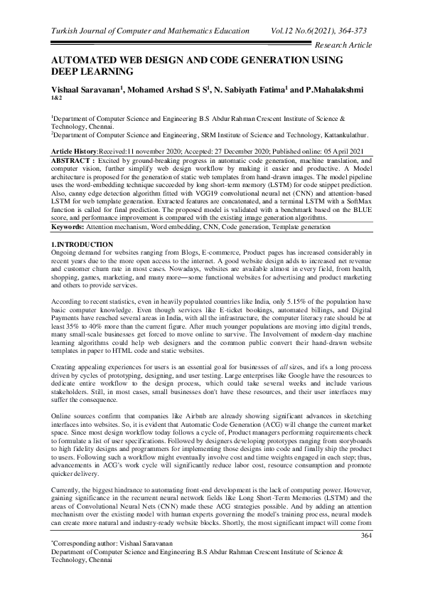 (PDF) Automated Web Design And Code Generation Using Deep Learning
