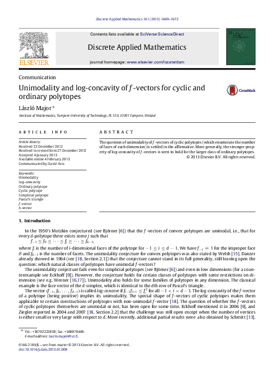 (PDF) Unimodality and log-concavity of -vectors for cyclic and ordinary ...
