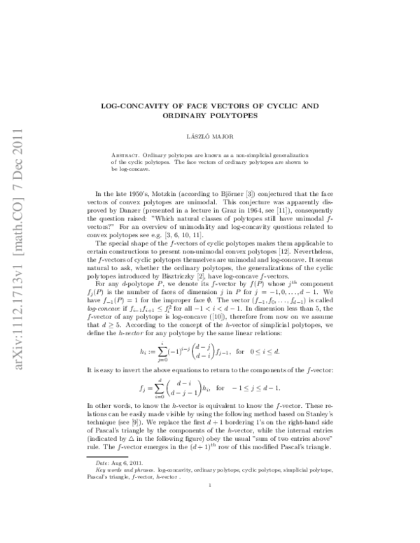 (PDF) Log-concavity of face vectors of cyclic and ordinary polytopes