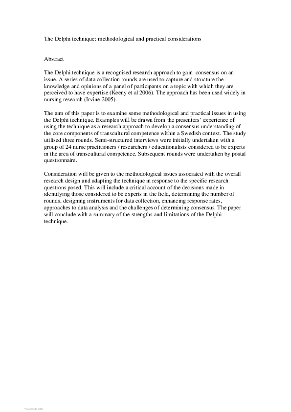 (PDF) The Delphi technique: methodological and practical considerations