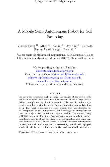 (PDF) A Mobile Semi-Autonomous Robot For Soil Sampling