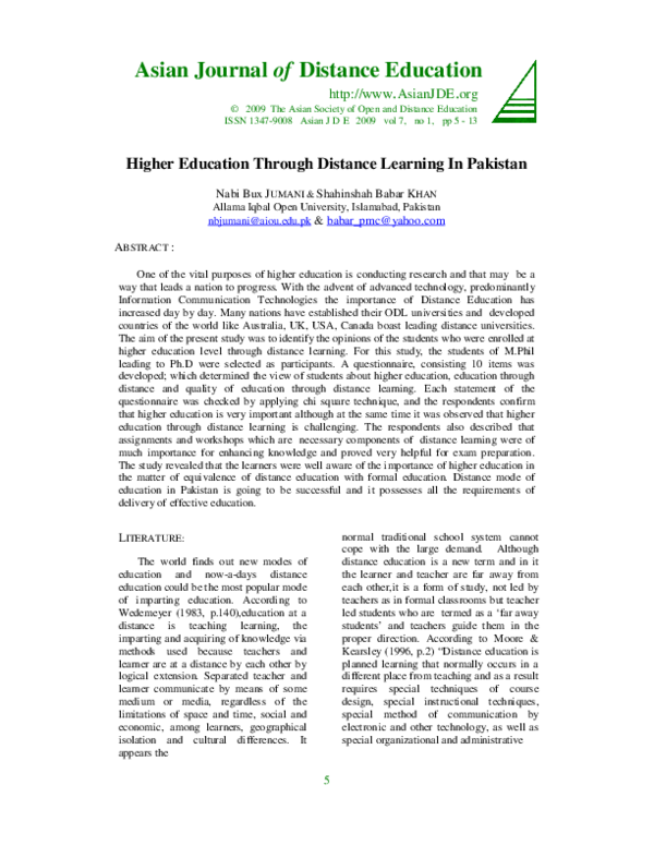 (PDF) Higher Education Through Distance Learning In Pakistan