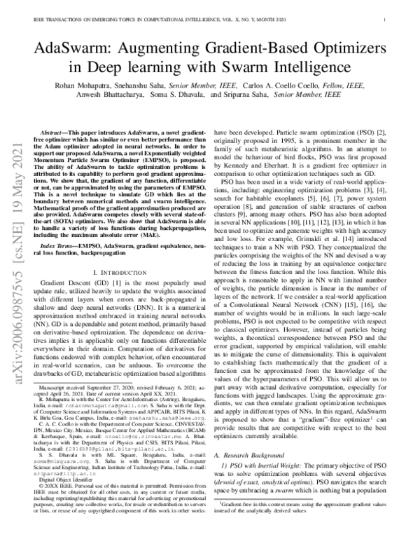 (PDF) AdaSwarm: Augmenting Gradient-Based Optimizers in Deep Learning With Swarm Intelligence
