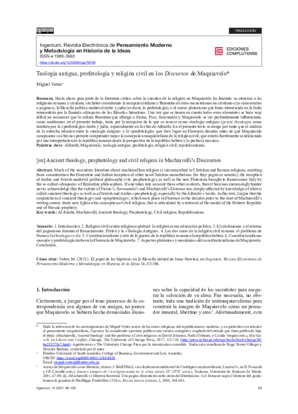 (PDF) Miguel Vatter, "Teología antigua, profetología y religión civil ...