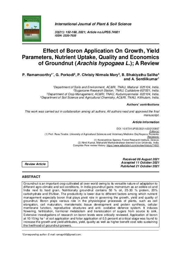 Pdf Effect Of Boron Application On Growth Yield Parameters Nutrient