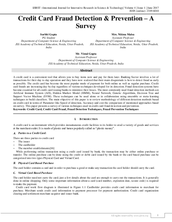 (PDF) Credit Card Fraud Detection & Prevention – A Survey