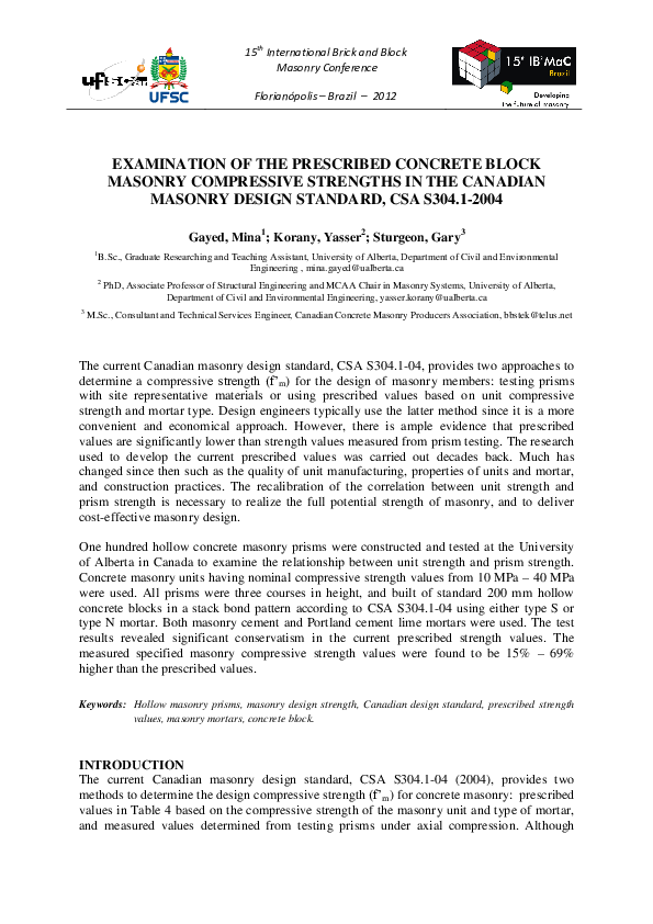 (PDF) Examination of the Prescribed Concrete Block Masonry Compressive ...