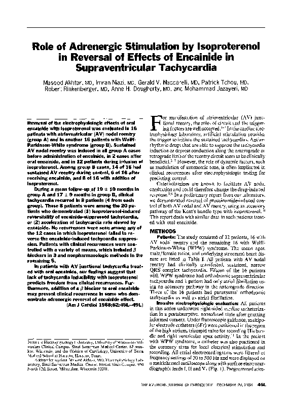 (PDF) Role of adrenergic stimulation by isoproterenol in reversal of effects of encainide in ...