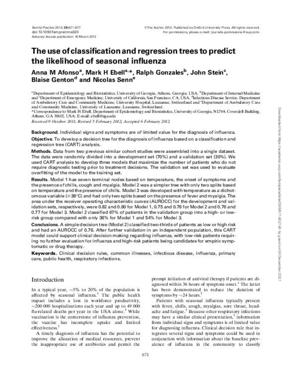 (PDF) The use of classification and regression trees to predict the ...