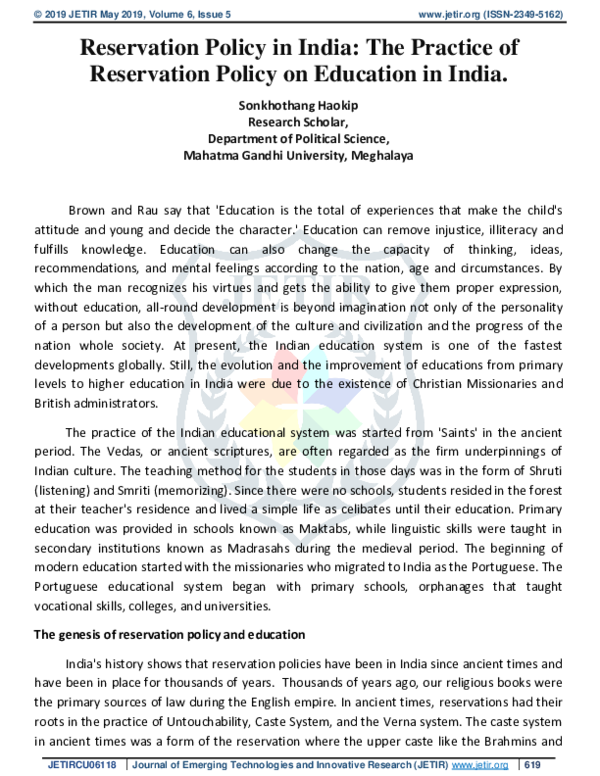 (PDF) Reservation policy in India: The Practice of Reservation policy ...