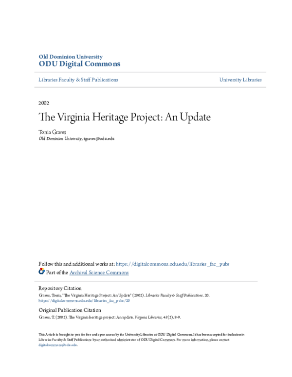 (PDF) The Virginia Heritage Project: An Update