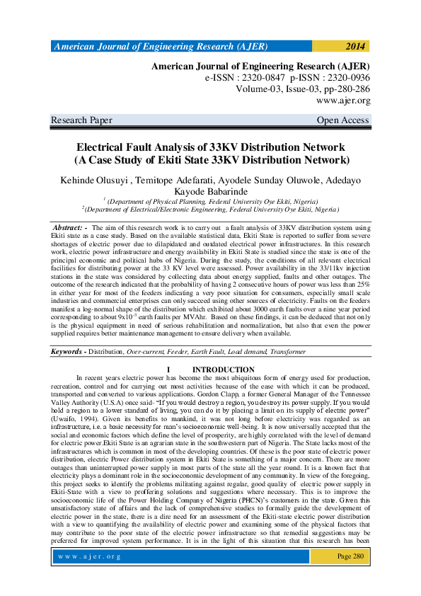 (PDF) Electrical Fault Analysis of 33KV Distribution Network (A Case Study of Ekiti State 33KV ...