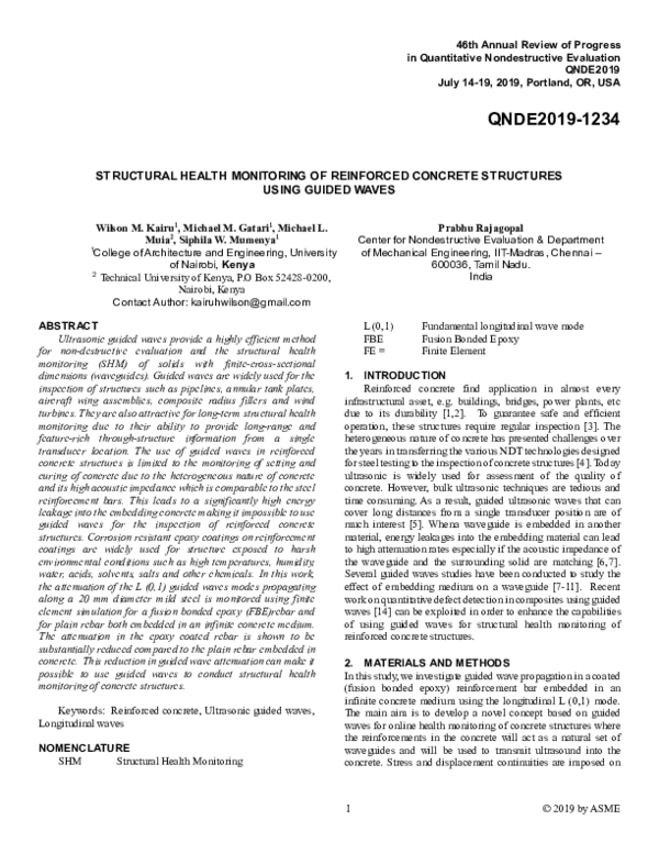 Pdf Structural Health Monitoring Of Reinforced Concrete Structures Using Guided Waves
