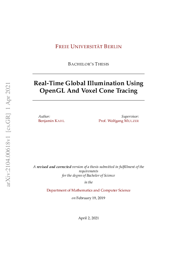 Pdf Real Time Global Illumination Using Opengl And Voxel Cone Tracing