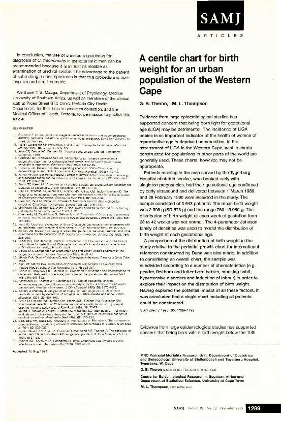 (PDF) A centile chart for birth weight for an urban population of the ...
