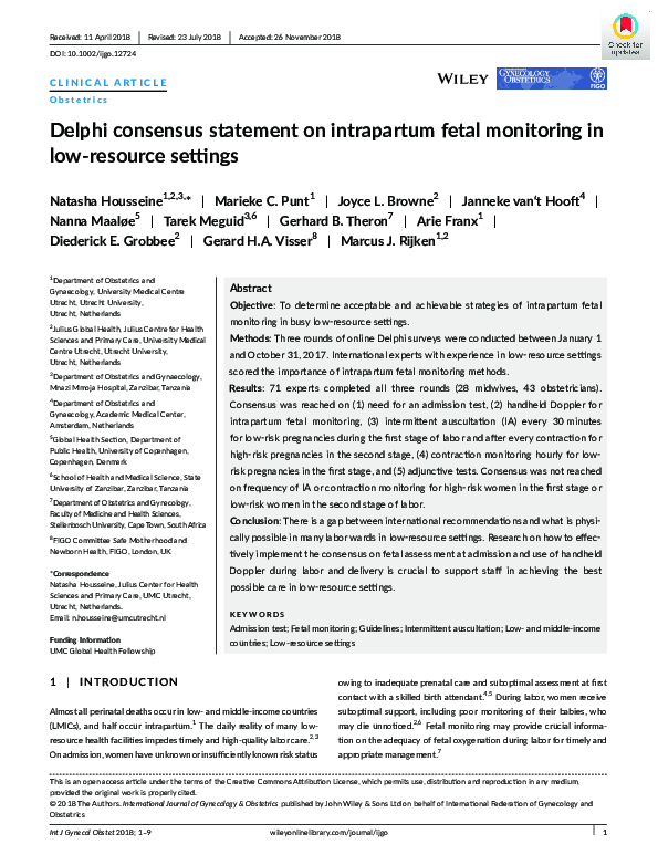 (PDF) Delphi consensus statement on intrapartum fetal monitoring in low ...