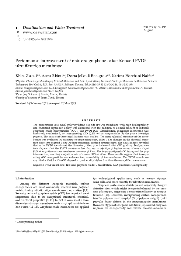 (PDF) Performance improvement of reduced graphene oxide blended PVDF ...