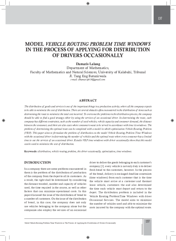 (PDF) Model Vehicle Routing Problem Time Windows in the Process of ...