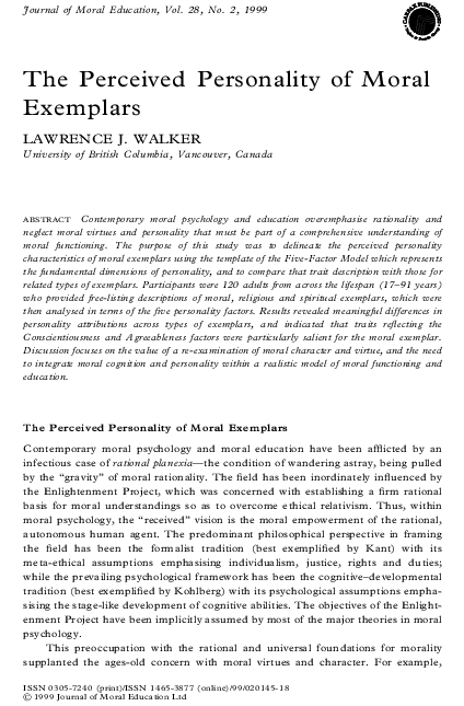 (PDF) The Perceived Personality of Moral Exemplars