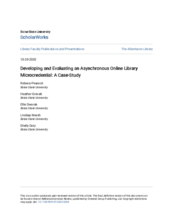 (PDF) Developing and evaluating an asynchronous online library microcredential: a case study