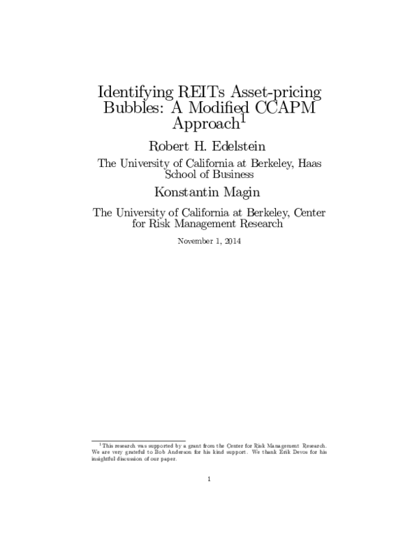 (PDF) Identifying REITs Asset-pricing Bubbles: A Modified CCAPM Approach1